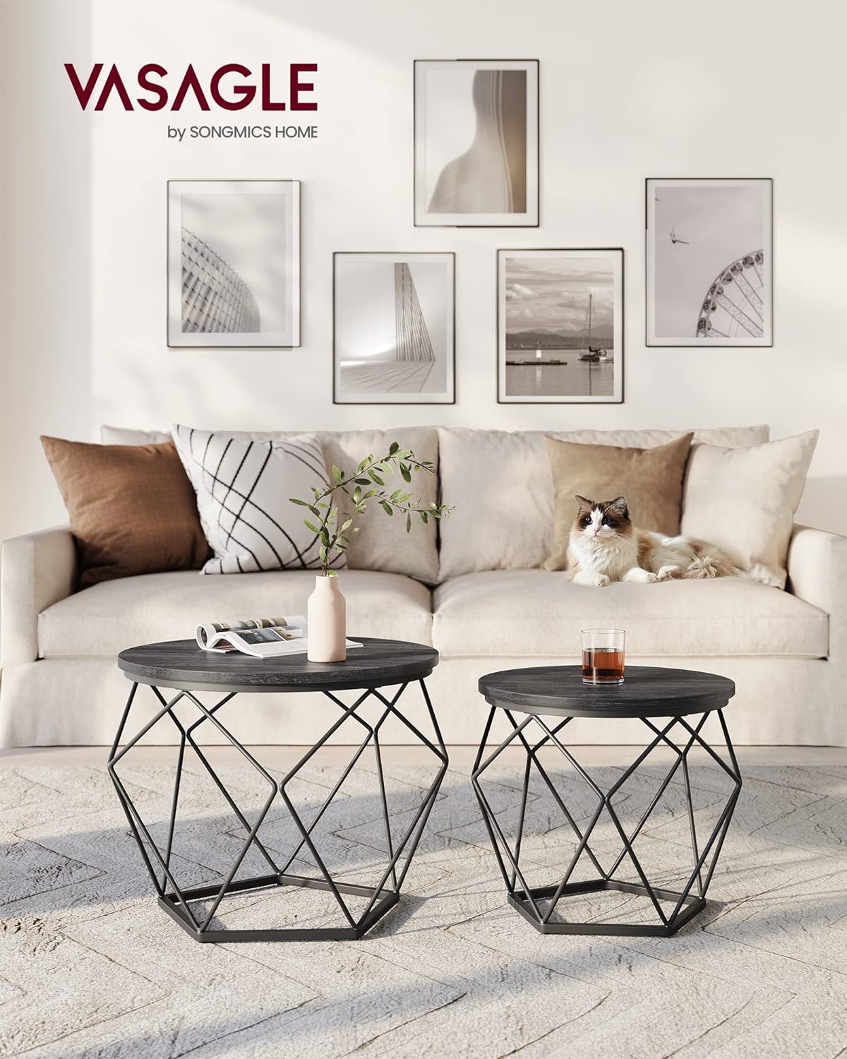 Round Coffee Tables Set of 2 Side Tables Modern Style