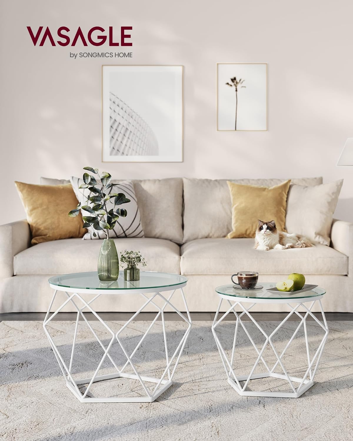 Round Coffee Tables Set of 2 Side Tables Modern Style Removable Tab