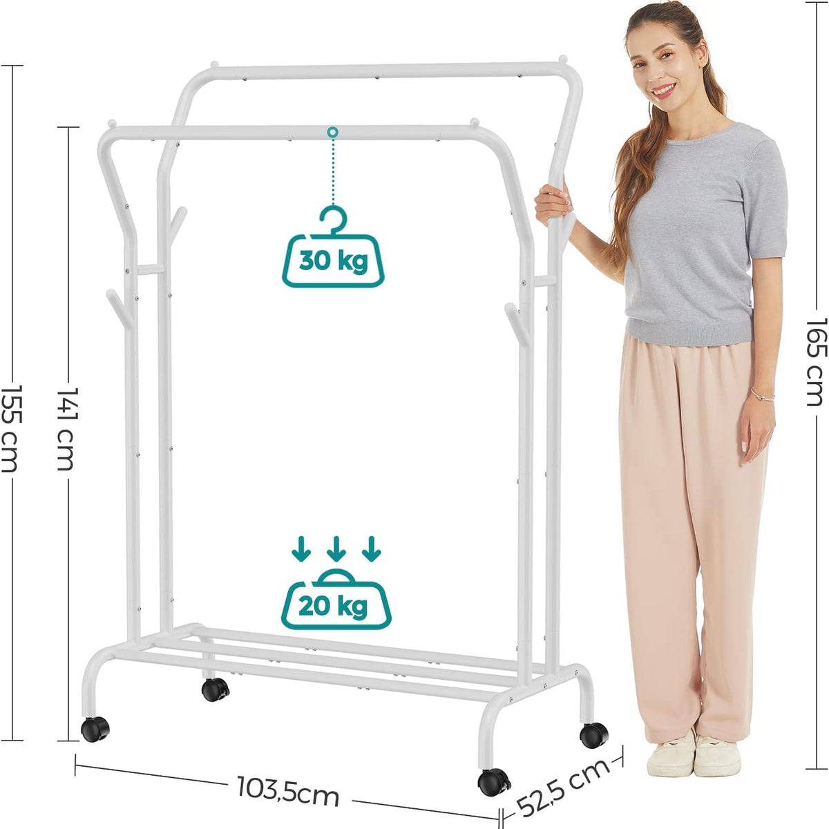 Clothes Rack with Wheels, Double Bar, Coat Rack, Steel, Load 100 kg ...