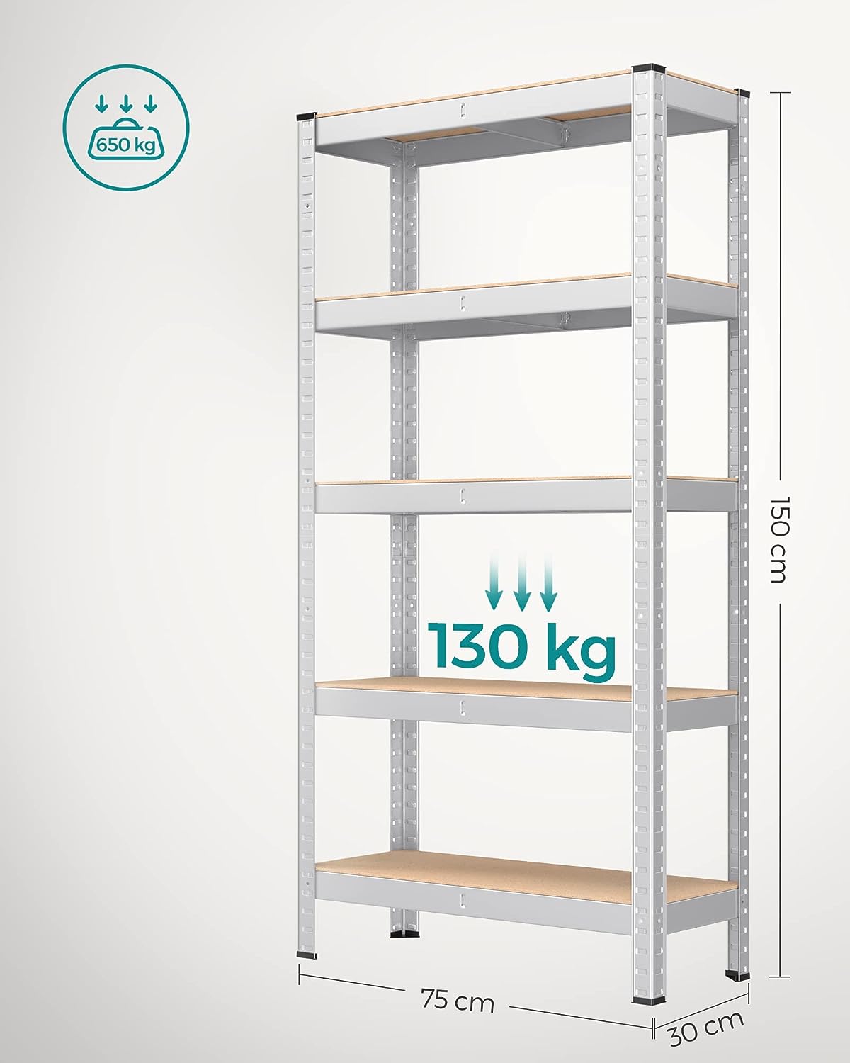 5-Tier Shelving Unit, Steel Shelving Unit for Storage, Boltless Assemb