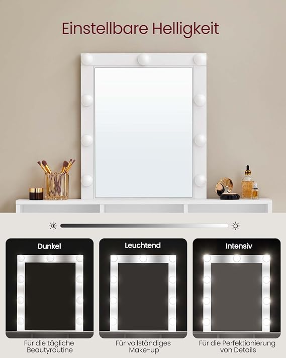 Dressing Table with LED Lighting, Adjustable Brightness, Dressing Tabl ...