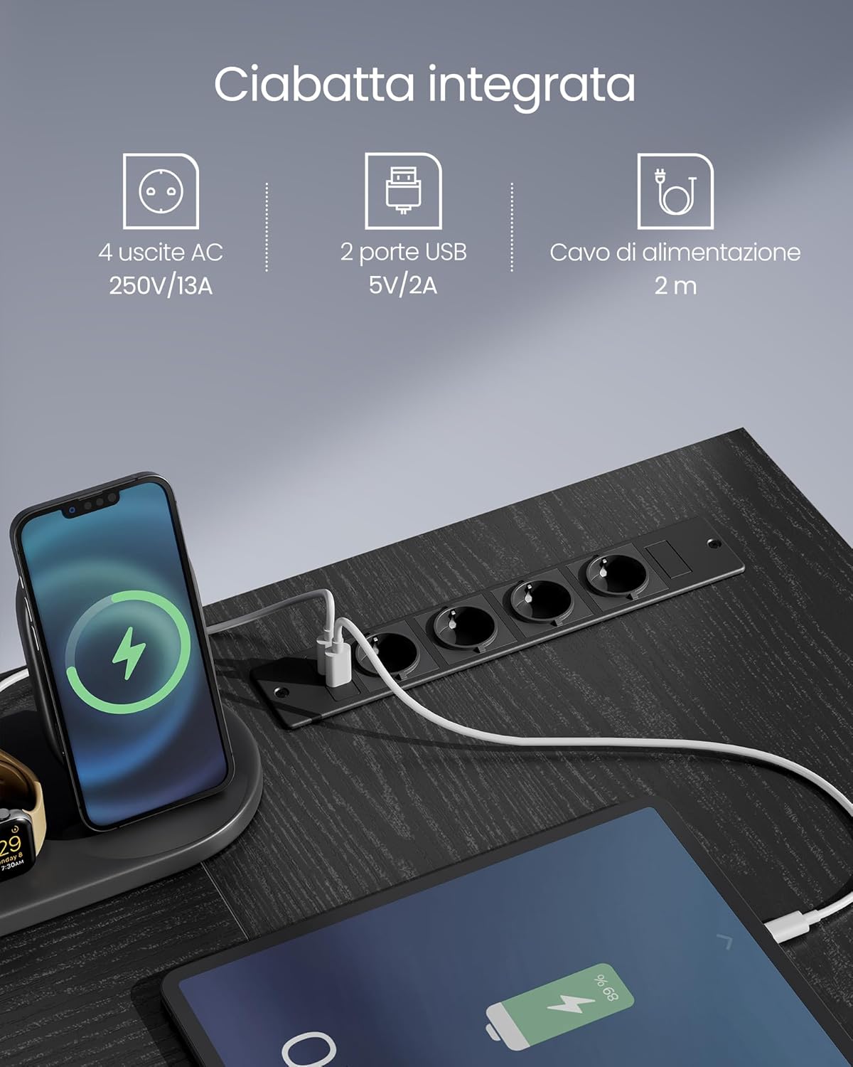 L-Shaped Desk with Power Sockets, Corner Table, Computer Desk with Mon ...