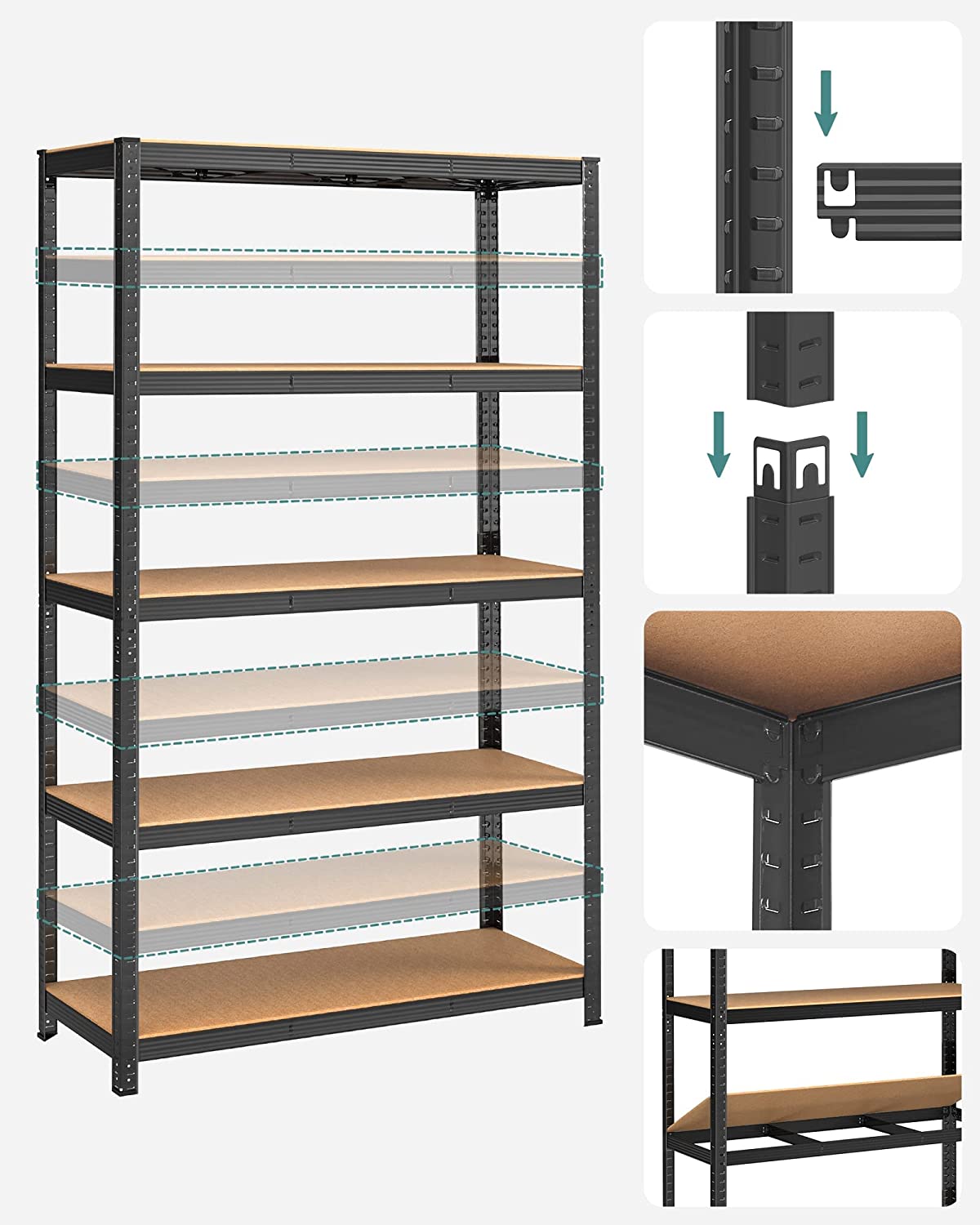 5-Tier Shelving Unit, Steel Shelving Unit for Storage, Tool-Free Assem