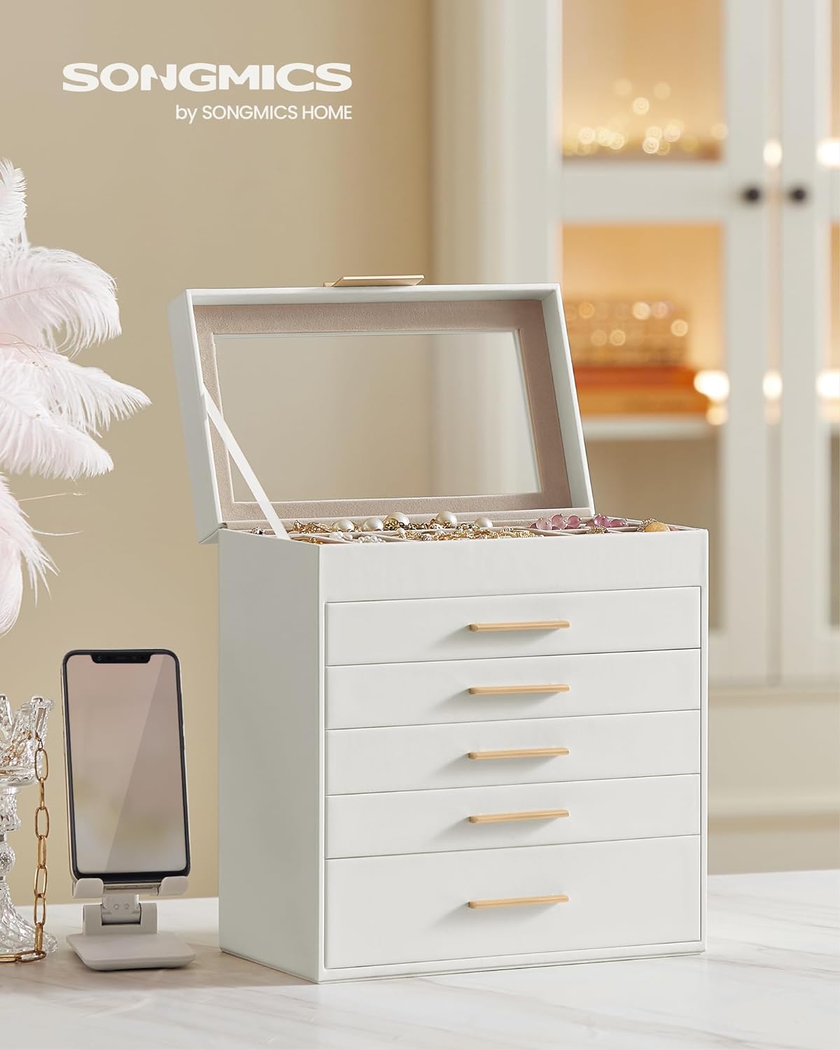 Stackable Jewellery Trays, 4-Tier Jewellery Box, Large Jewellery Case,