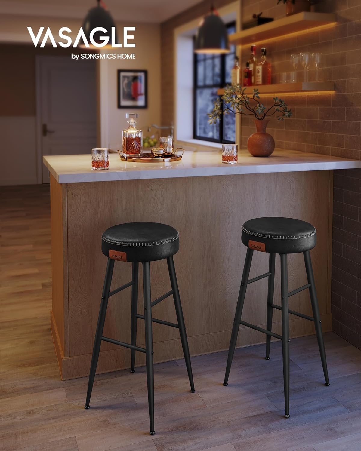 VASAGLE EKHO Collection - Bar Stools Set of 2, Kitchen Counter Stools,