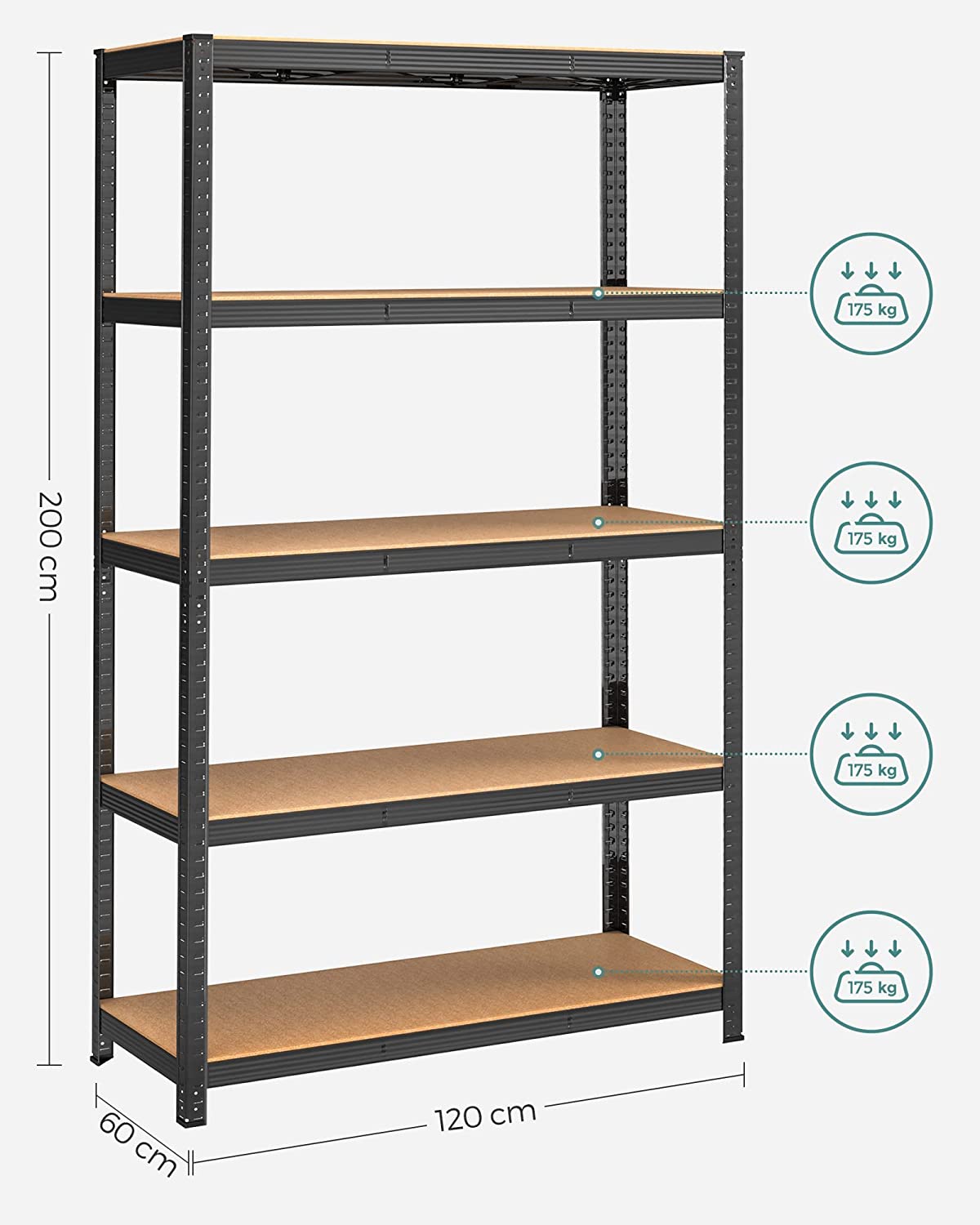 5-Tier Shelving Unit, Steel Shelving Unit for Storage, Tool-Free Assem