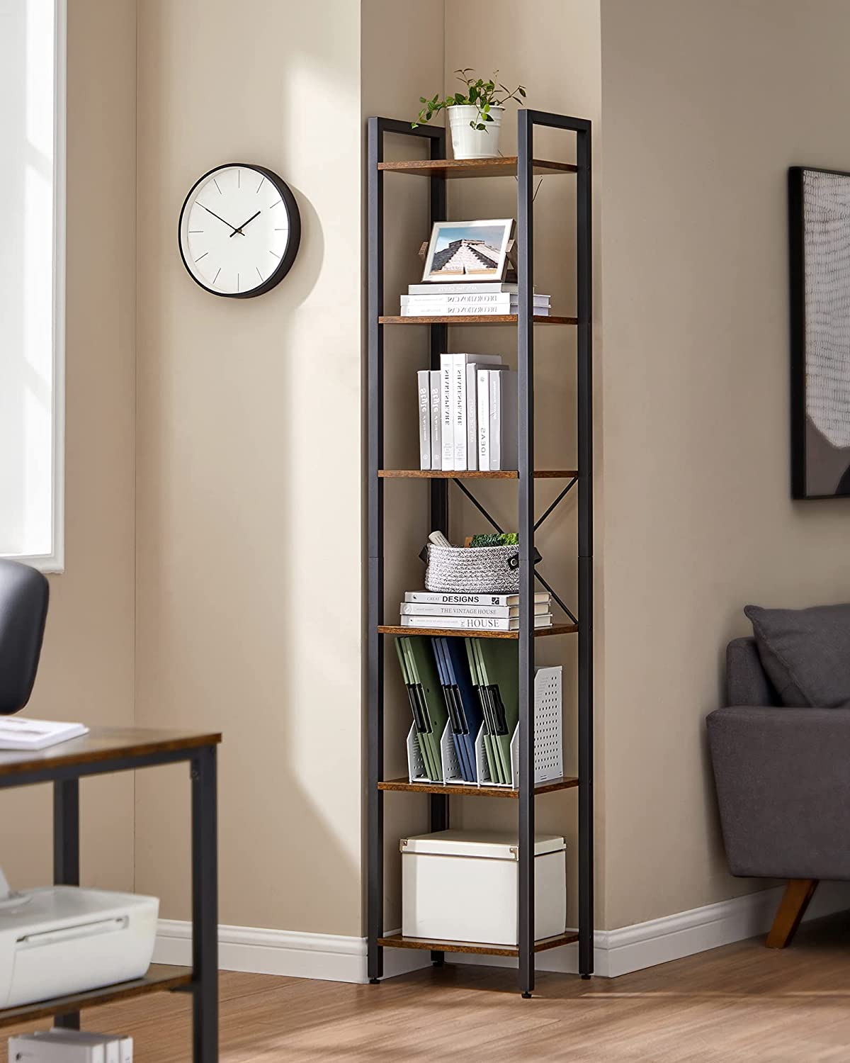 6-Tier Bookshelf, Bookcase, Shelving Unit, for Office, Study, Living R