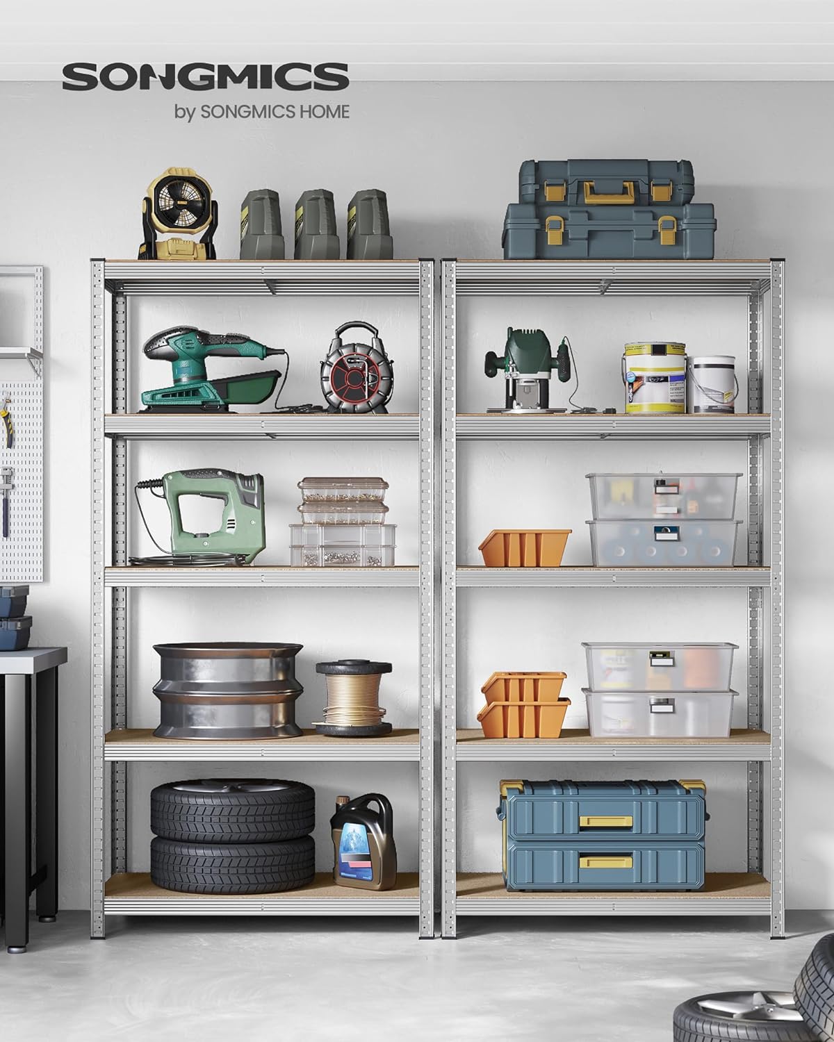 5-Tier Shelving Unit, Steel Shelving Unit for Storage, Tool-Free Assem