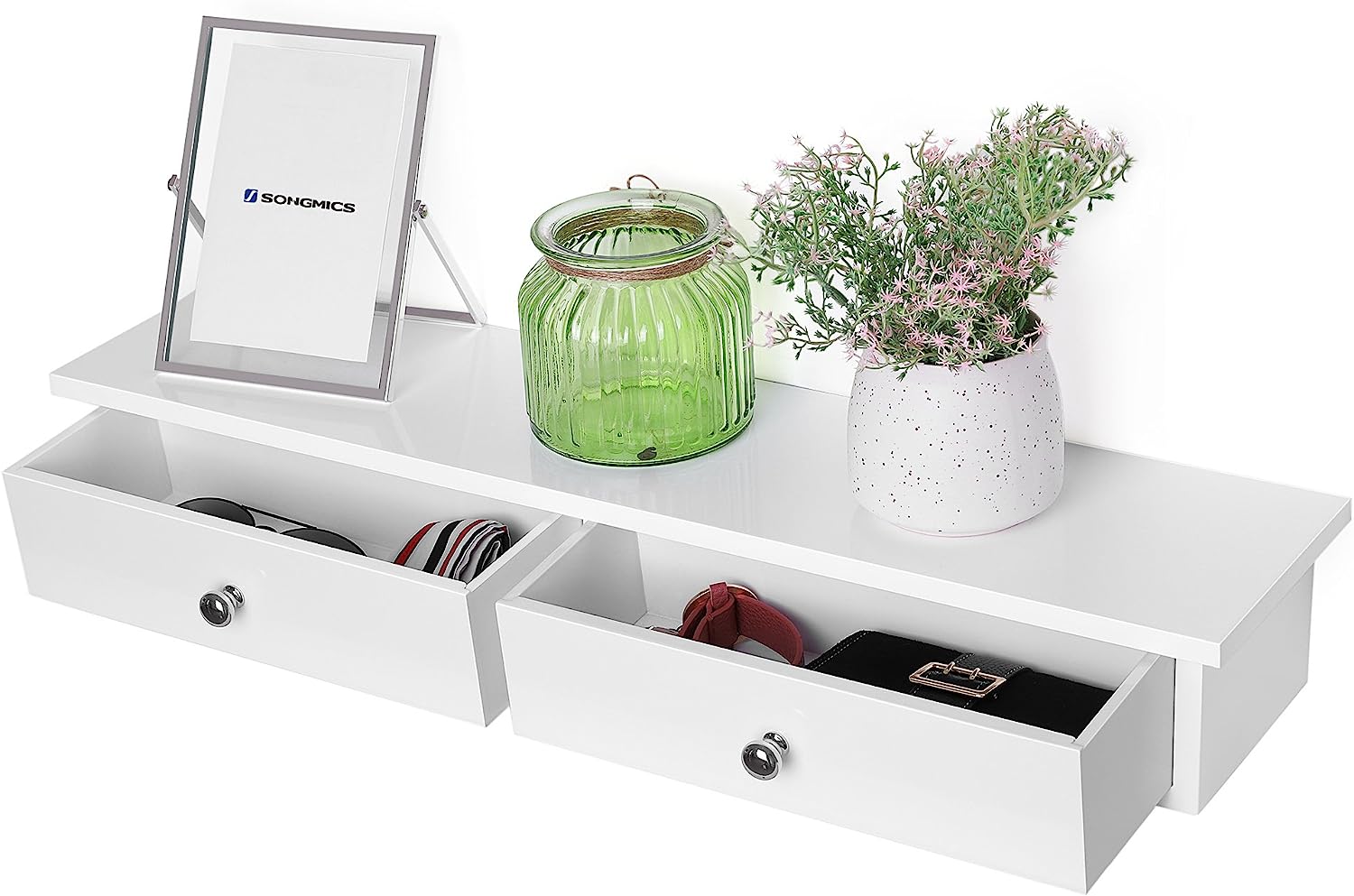 Wall Shelf with 2 Drawers, Floating Shelves, Floating Shelves, Gloss F