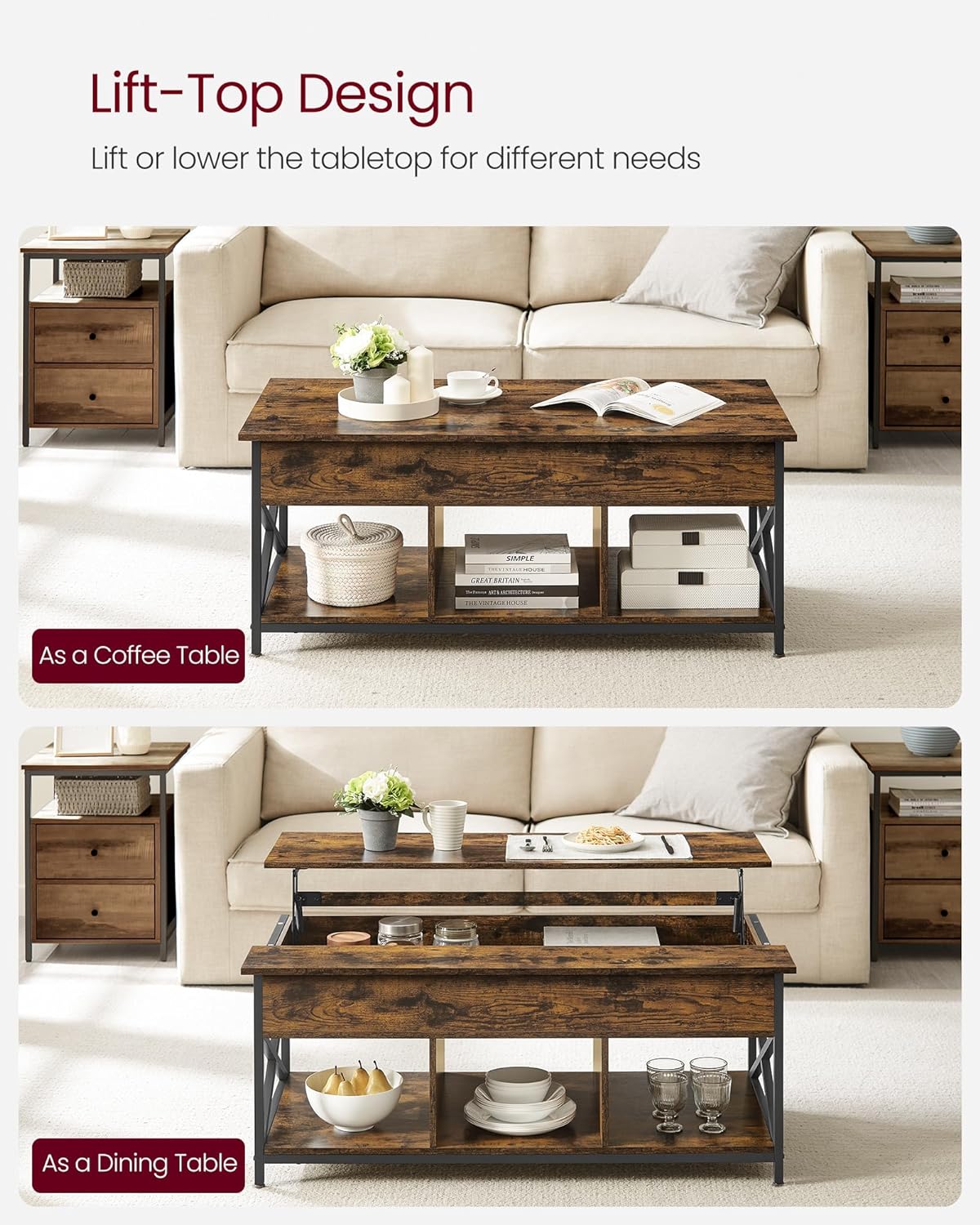 Coffee Table, Lift-Top Table Coffee Table for Living Room