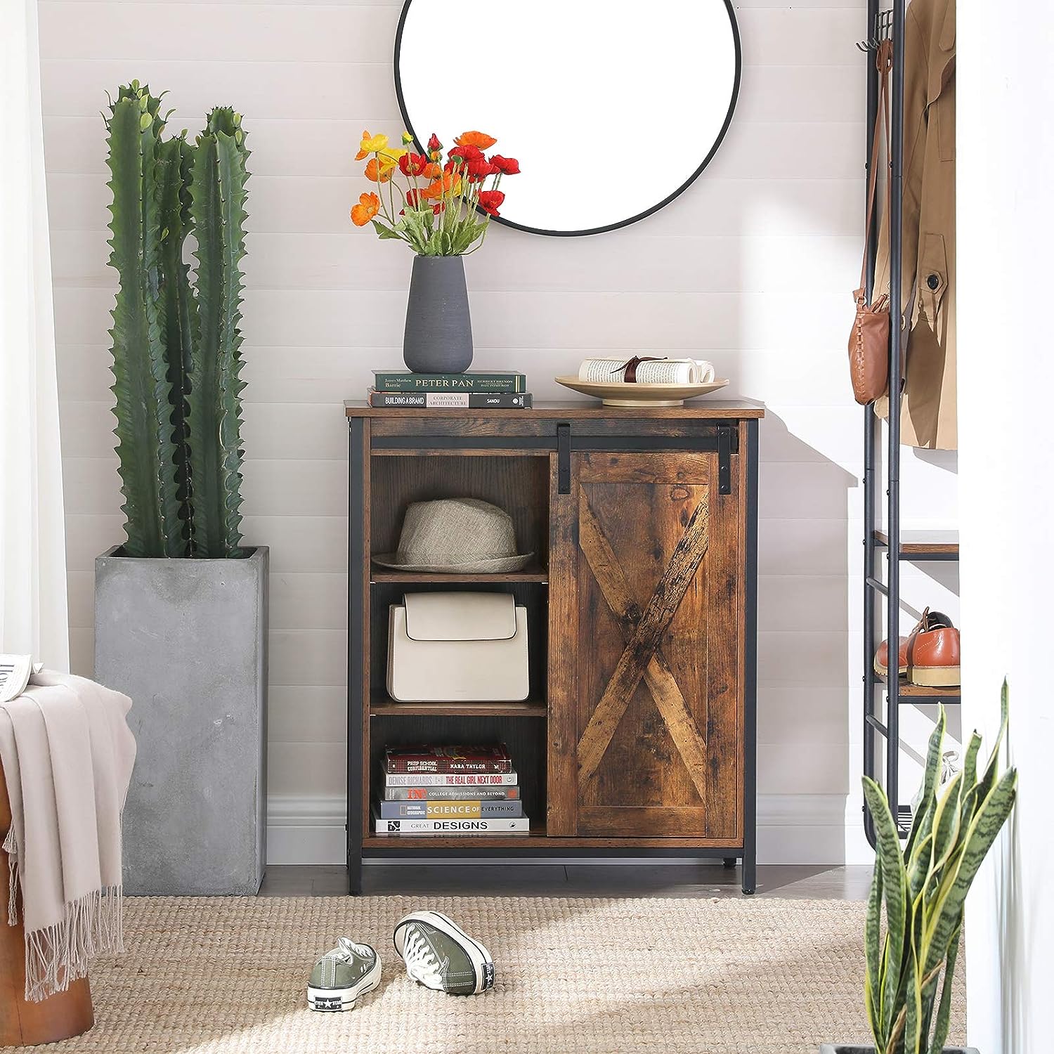 Sideboard, Kitchen Cabinet with Sliding Door and Adjustable Shelves