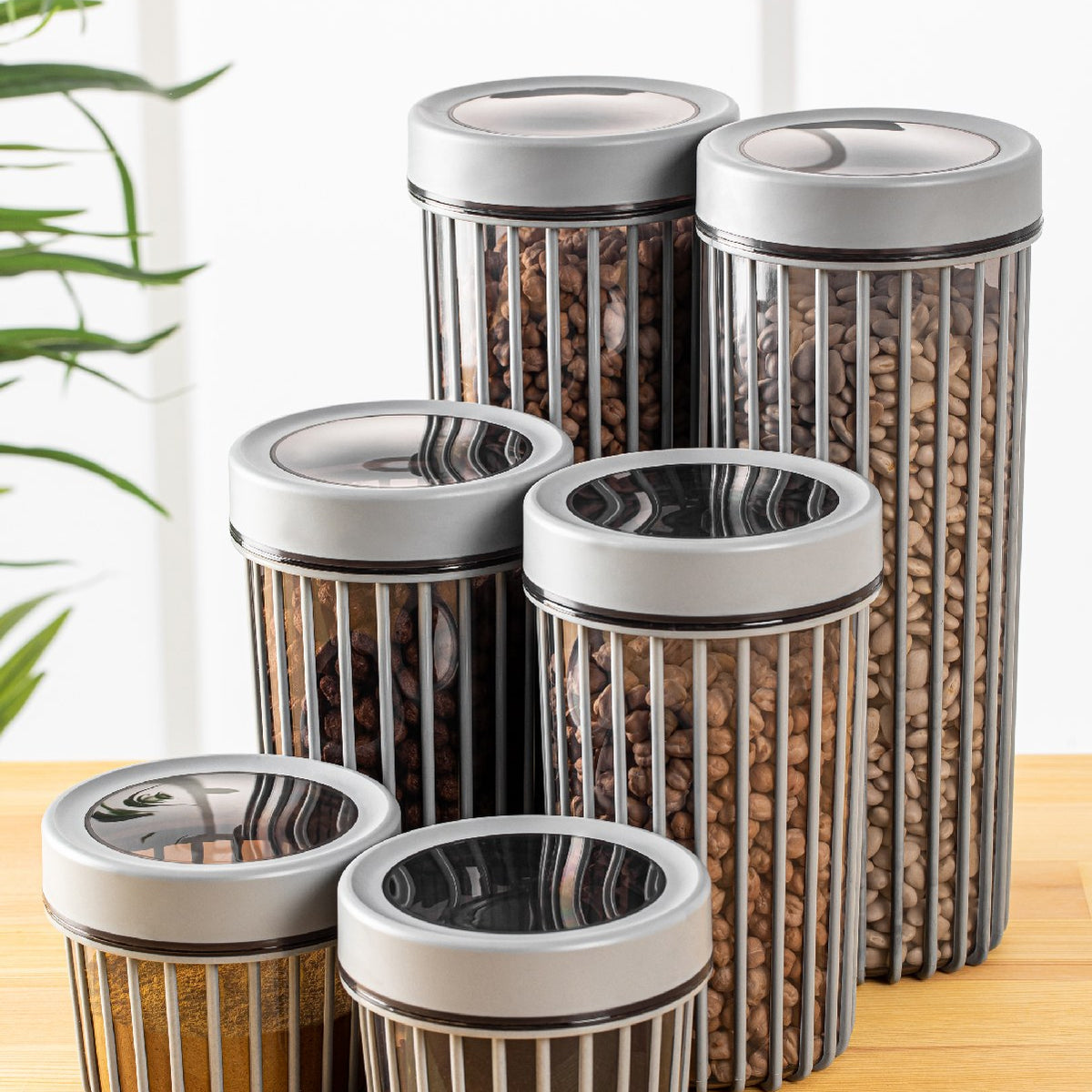 6-Piece Vertical Stripe Airtight Food Storage Jar Set – Assorted Sizes ...