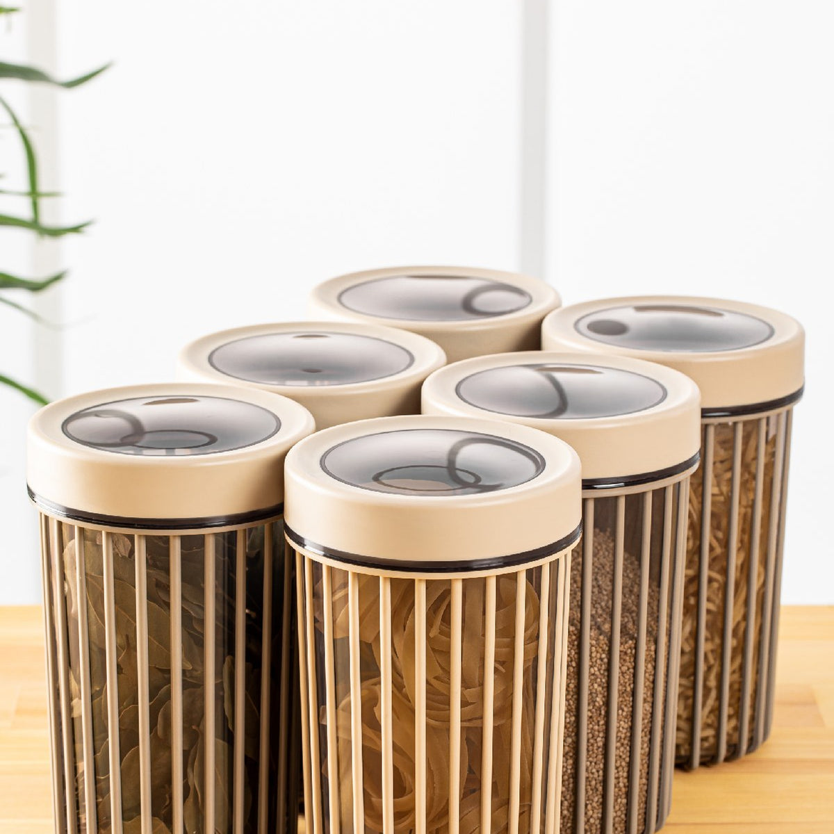 6-Piece Airtight Food Storage Container Set – Beige Lid Vertical Strip ...