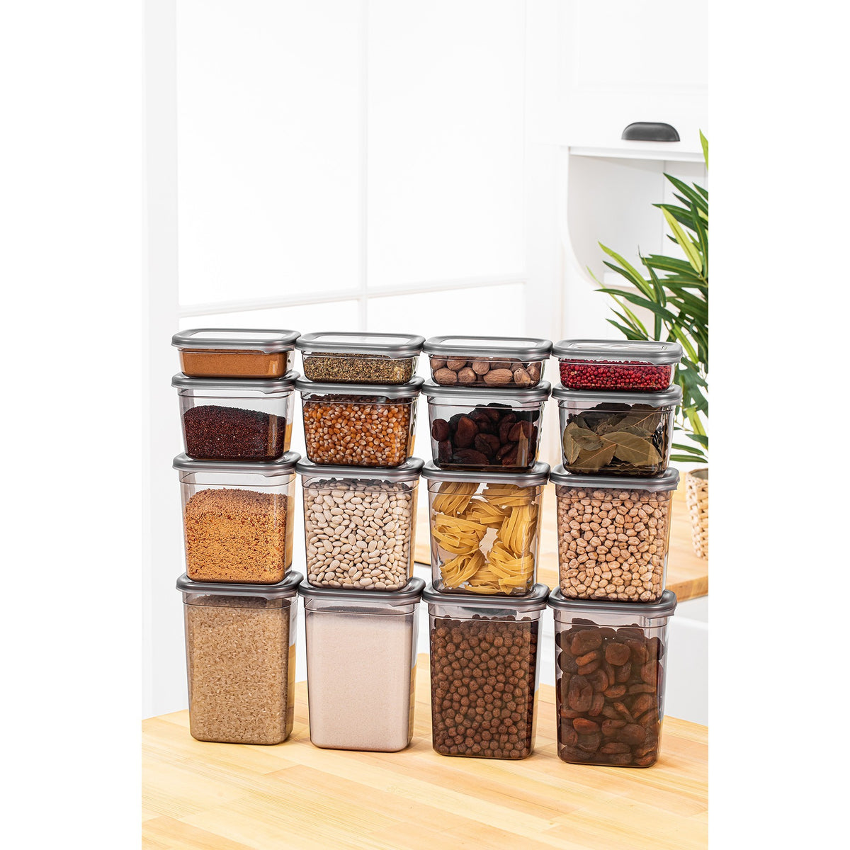 Stackable Airtight Square Storage Container Set – 16-Piece Pantry Orga ...
