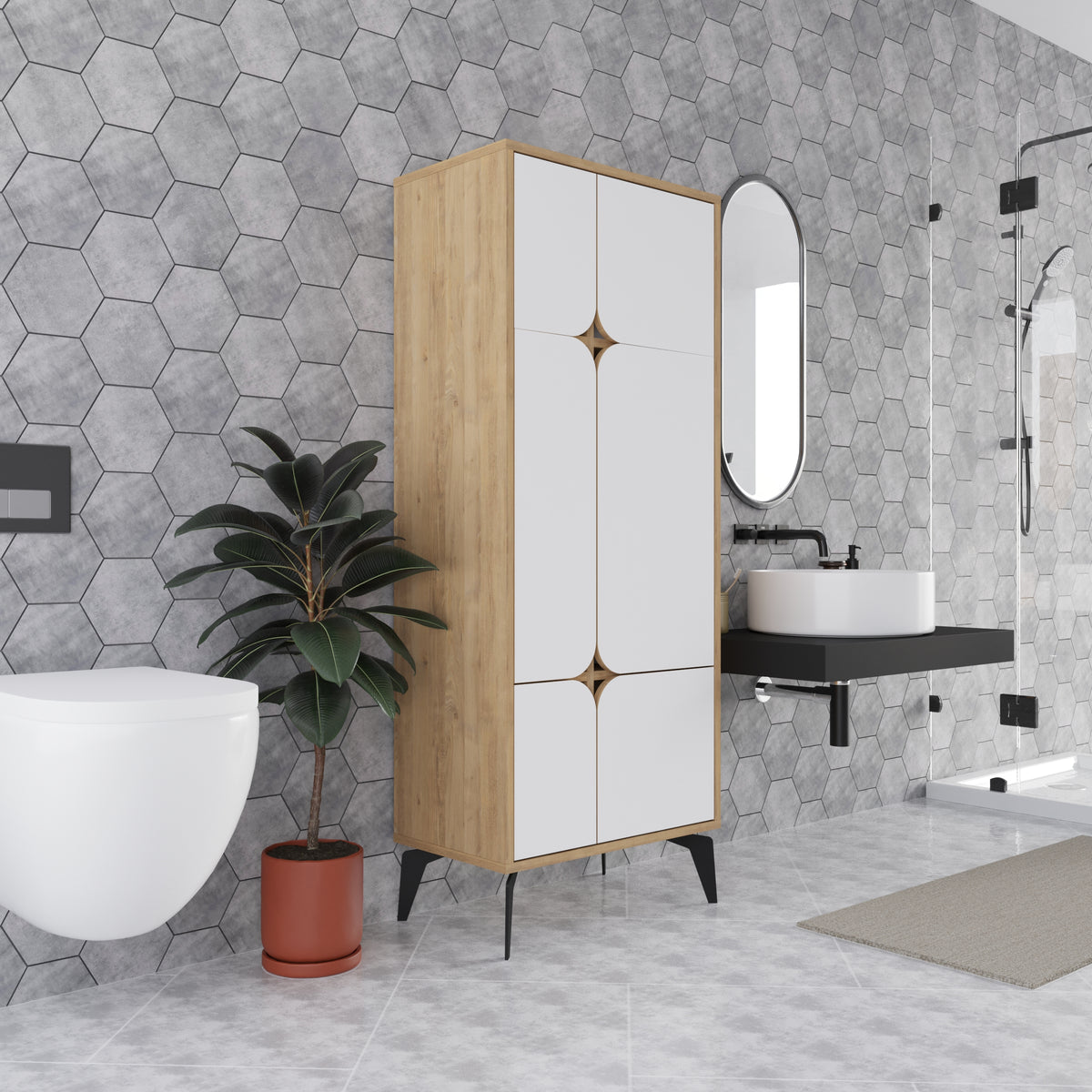 Vertical Sideboard – White and Oak Finish – Karrari