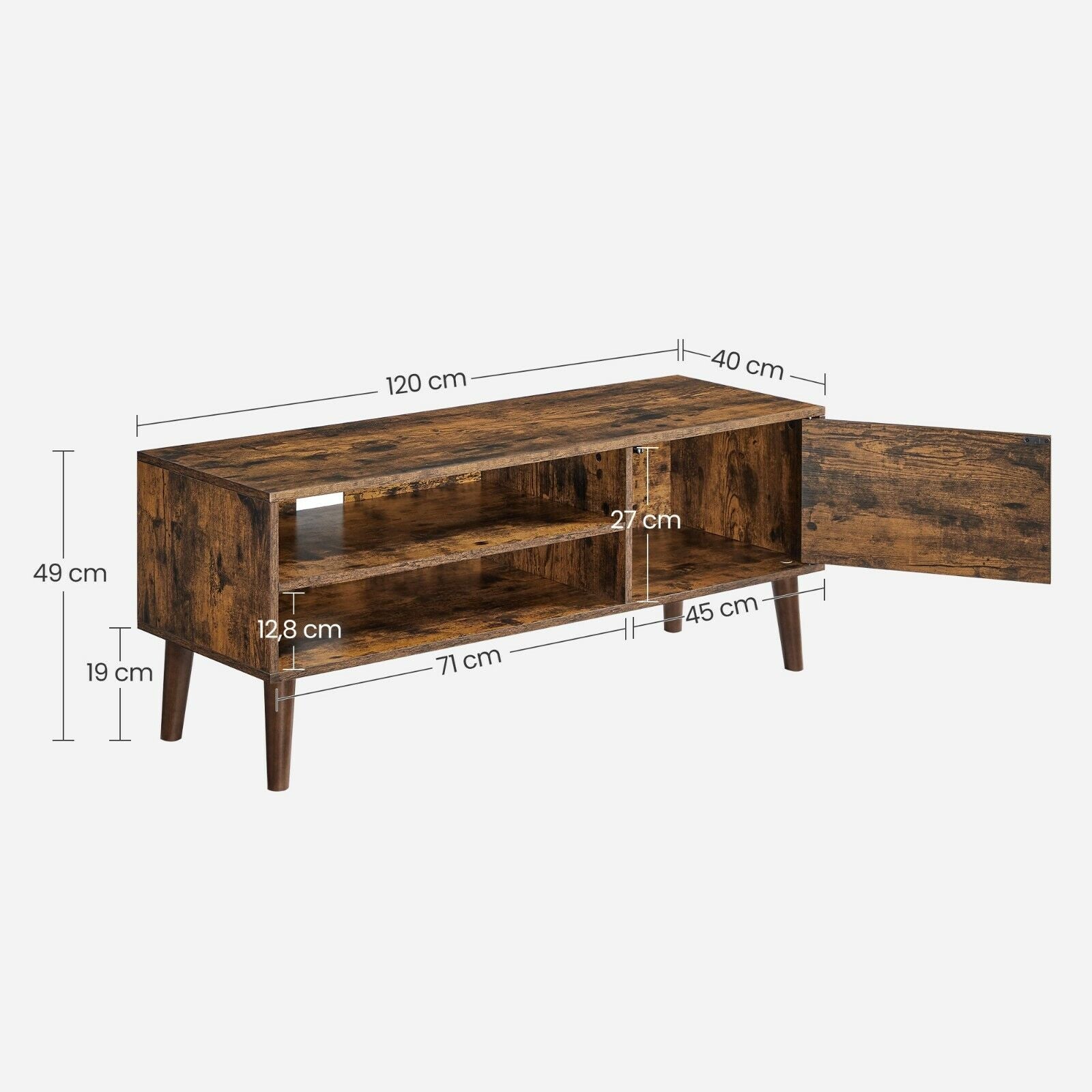 Lowboard TV table, 120cm long, TVs up to 55 inches