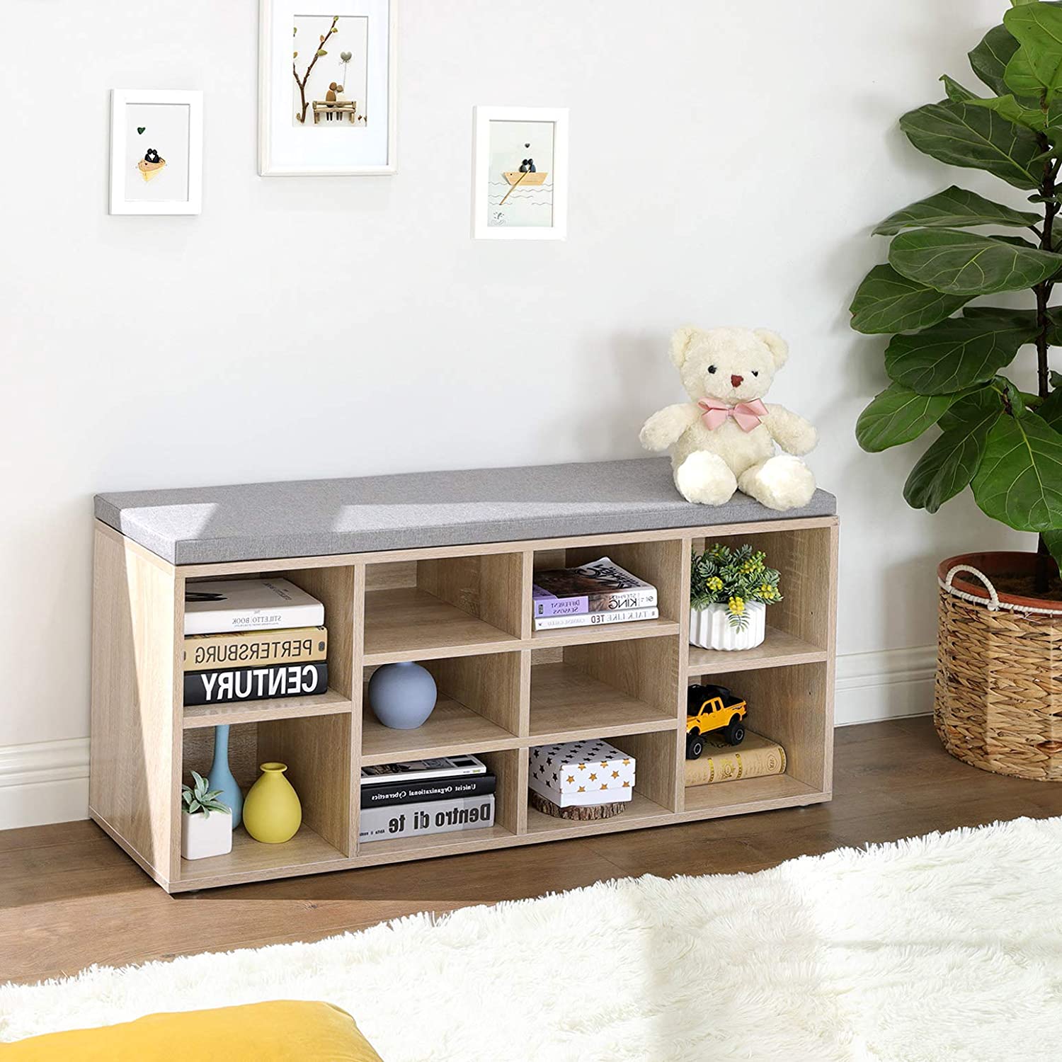 Shoe Bench, Shoe Shelf, Storage Cabinet, 10 Compartments, with Cushion