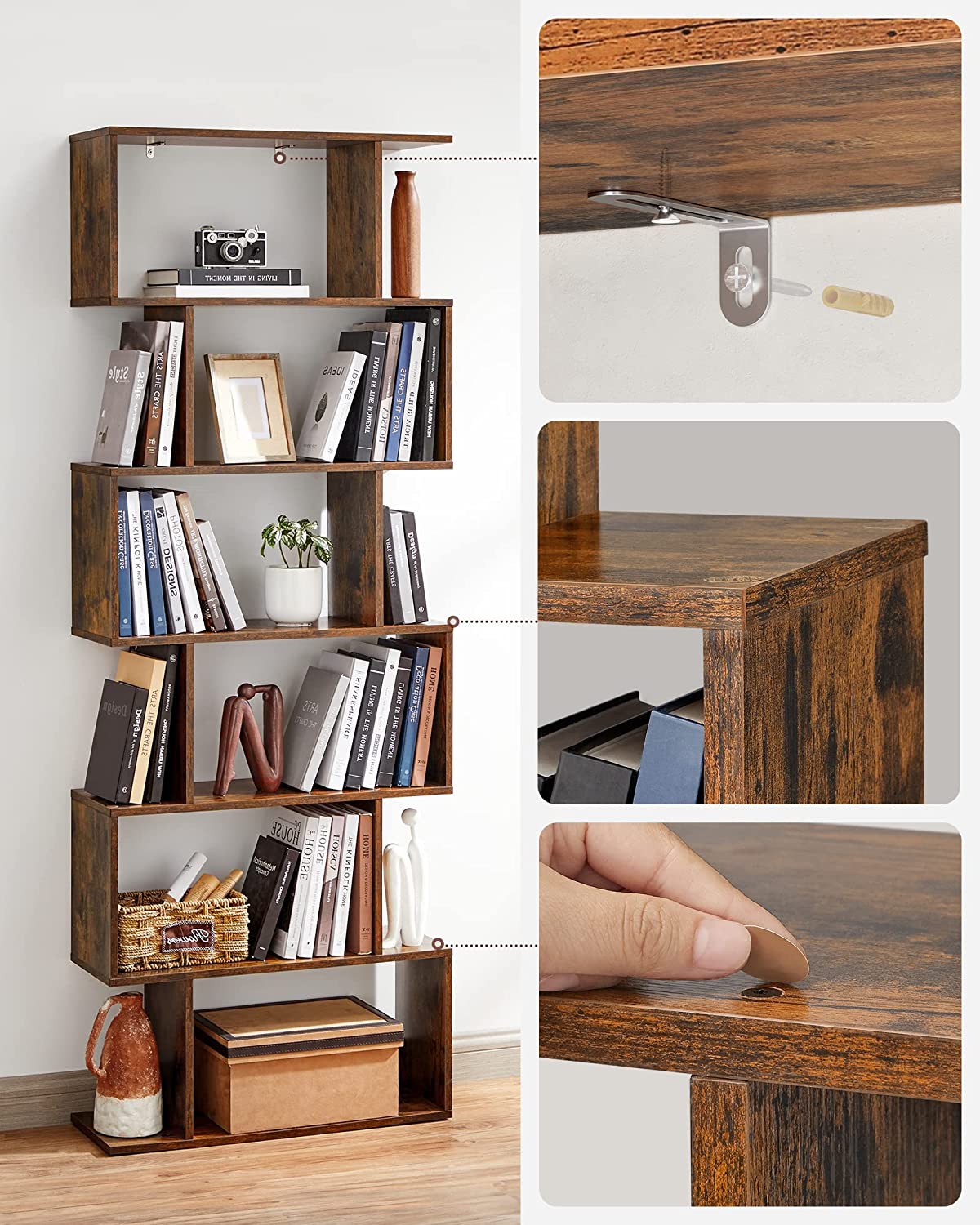 Wooden Bookcase, Cube Display Shelf and Room Divider, Freestanding Dec