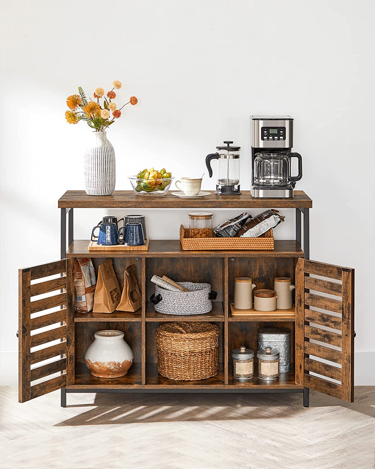 Floor Standing Cabinet, Kitchen Storage Cabinet with Cupboard and Shel