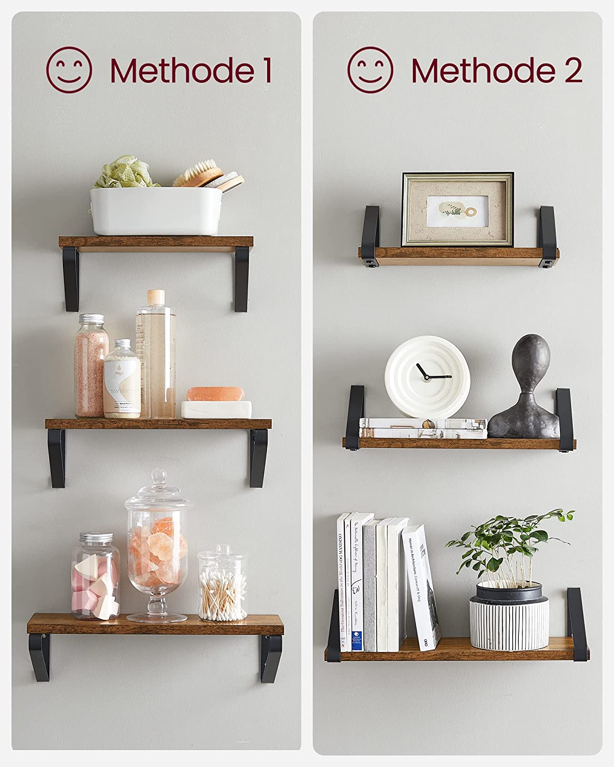 Wall Shelves, Industrial Floating Shelf Wall Mounted, Set of 3,